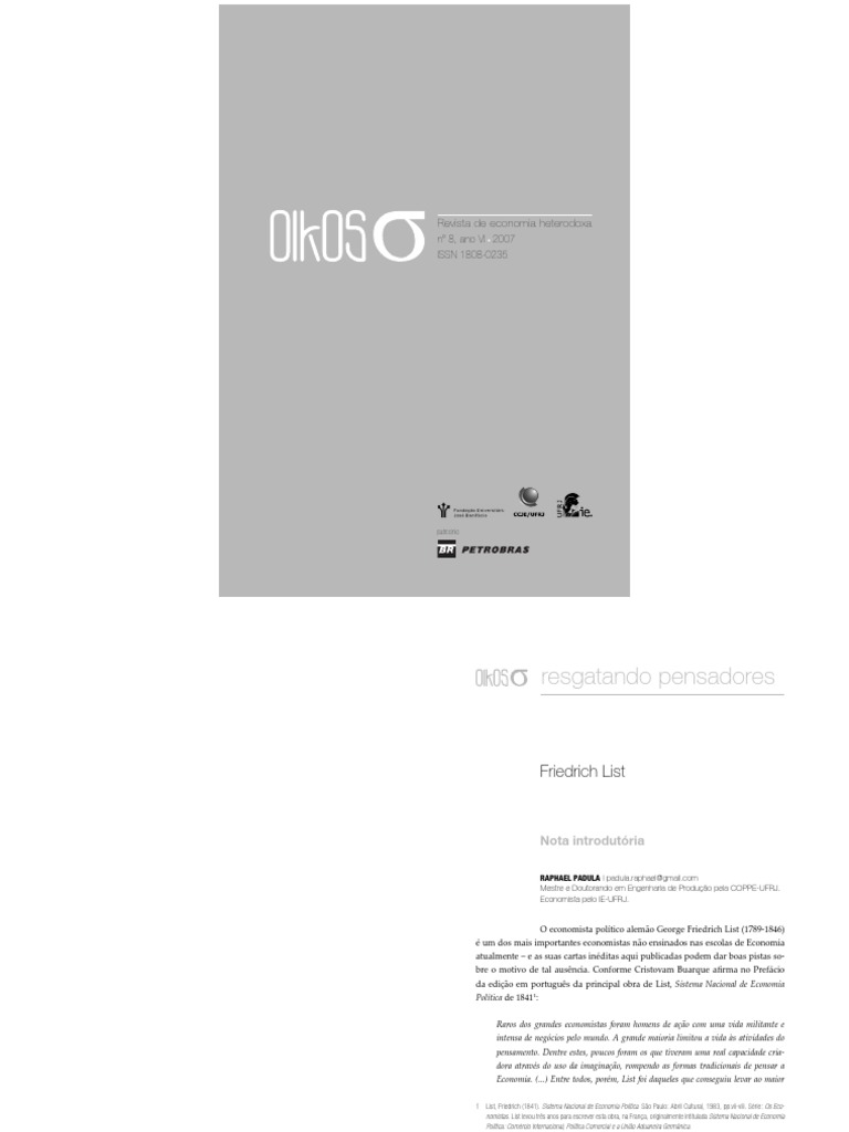 Friedrich List e Economia Nacional | PDF | Economia | Nação
