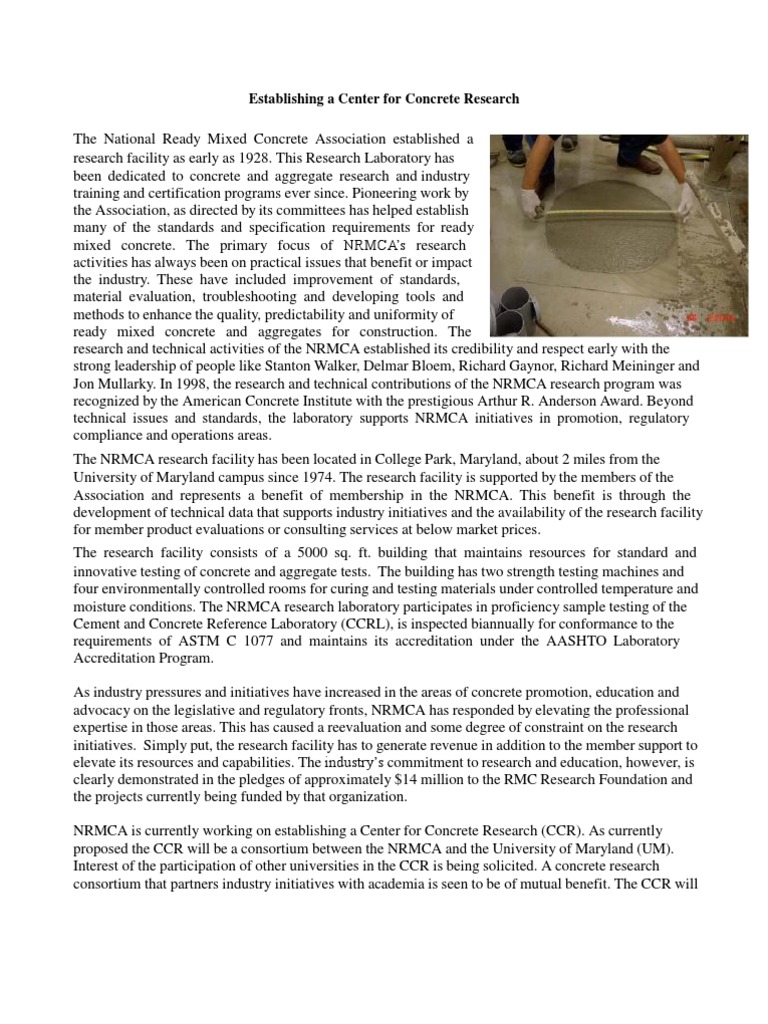 Establishing A Center For Concrete Research | PDF | Concrete | Laboratories