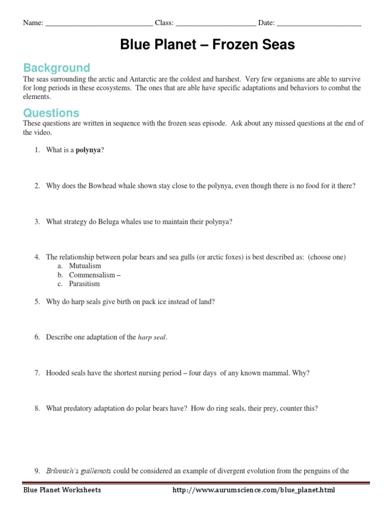 Blue Planet - Frozen Seas Worksheet | PDF | Pinniped | Antarctica