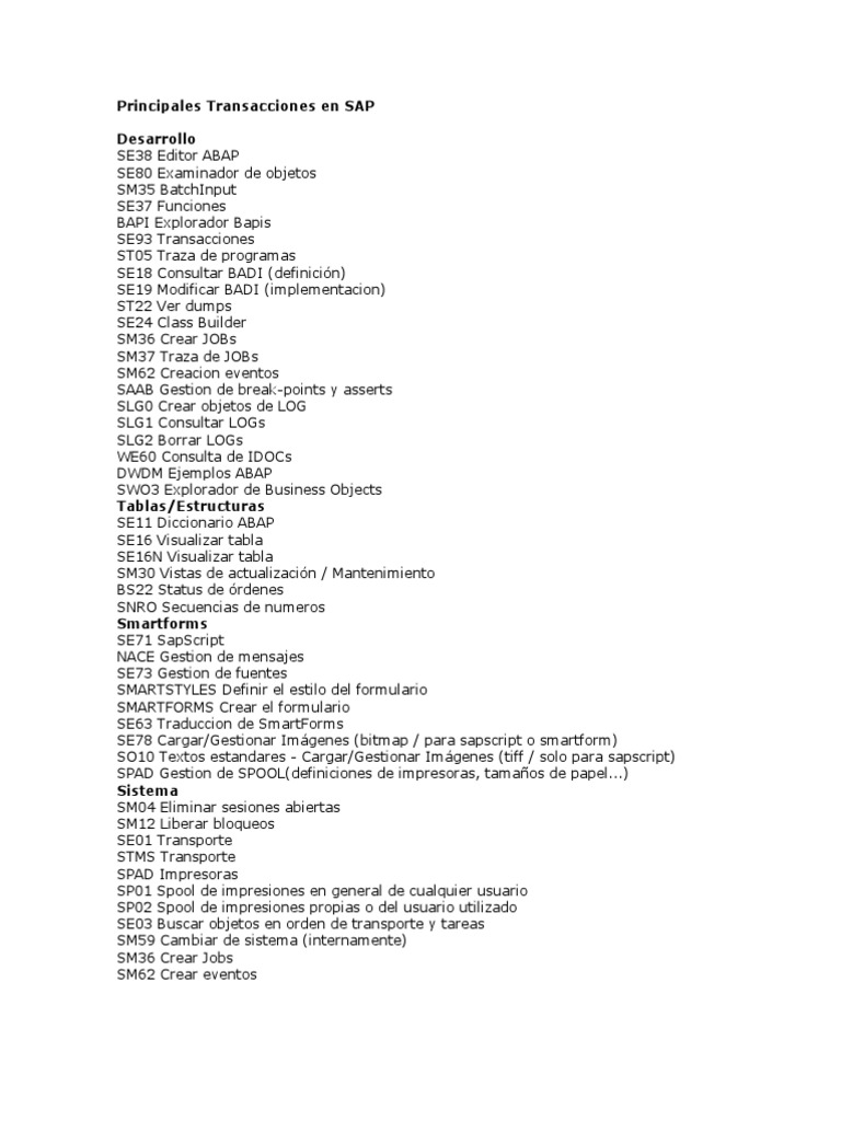 Principales Transacciones en SAP | PDF | Software del sistema ...