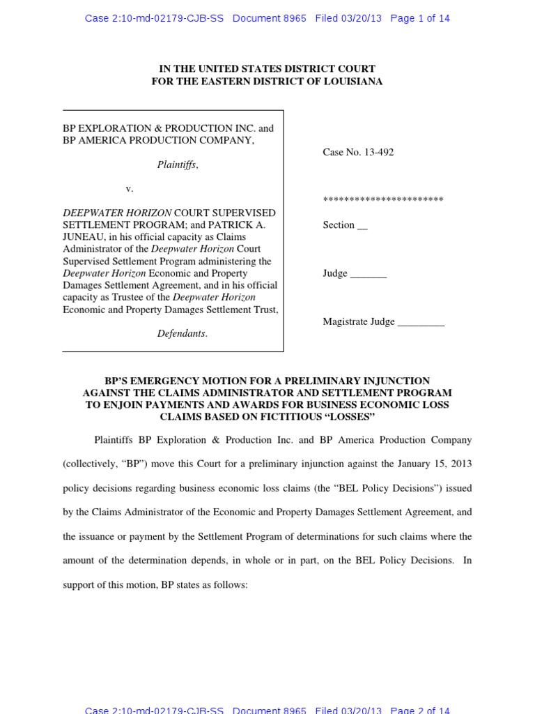 Motion For Preliminary Injunction | Settlement (Litigation) | Damages