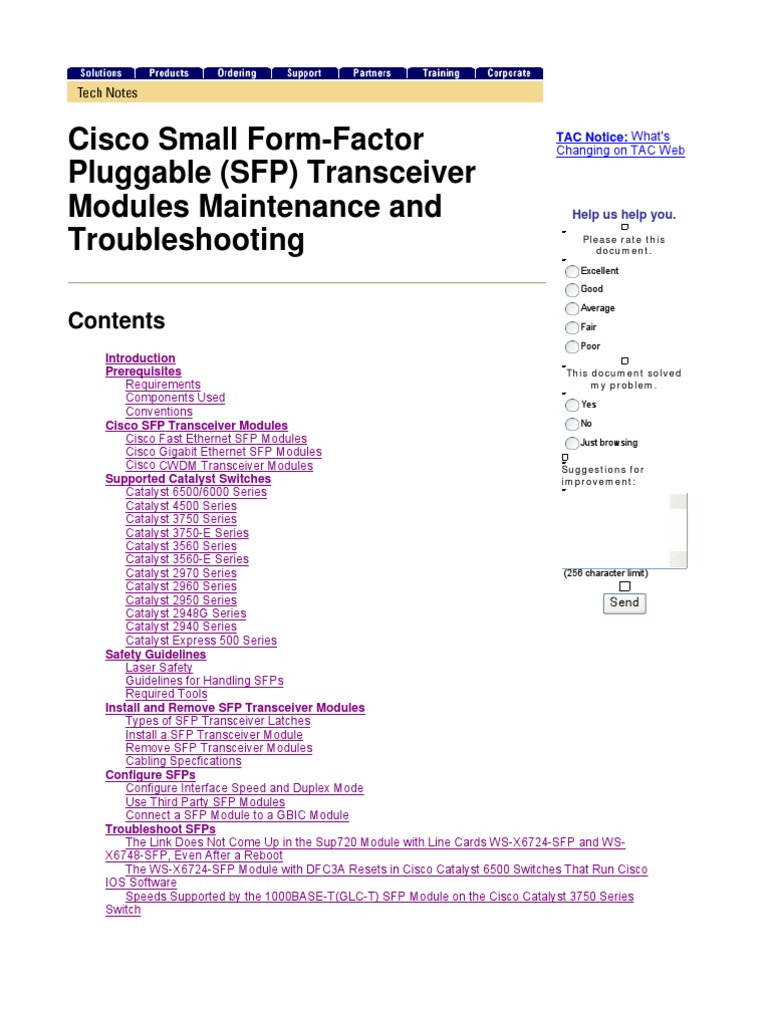 Cisco Small Form-Factor Pluggable (SFP) Transceiver Modules Maintenance ...