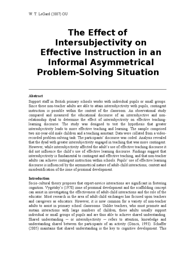 The Effect of Intersubjectivity On Effective Instruction in An Informal ...