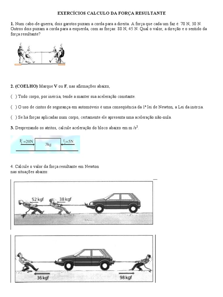 Exercícios sobre Força Resultante | PDF | Leis do Movimento de Newton ...