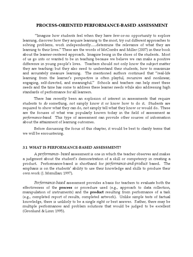 Process Oriented Performance Based Assessment | Educational Assessment ...
