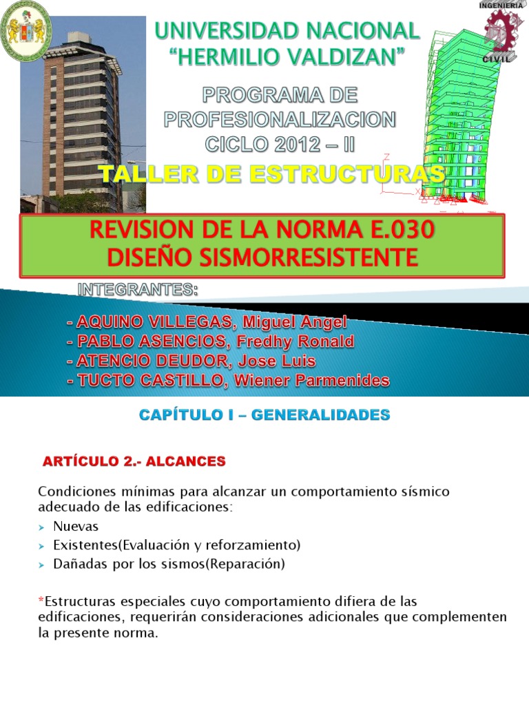 Diapositivas de Revision de La Norma E.030 | PDF | Fundación (Ingeniería) | Temblores
