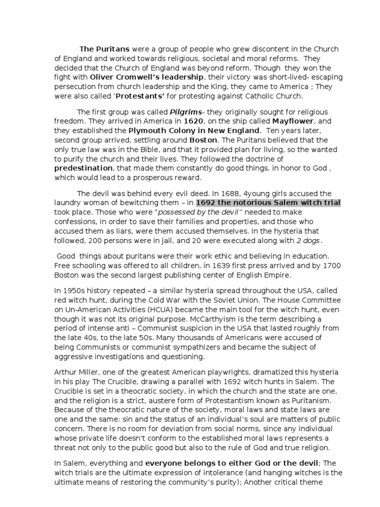American Literature | PDF | Puritans | Witchcraft