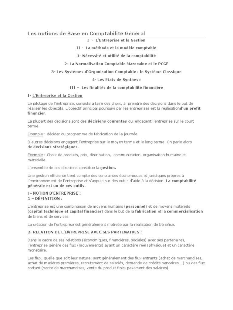 Les Notions de Base en Comptabilité Général | PDF | Comptabilité ...