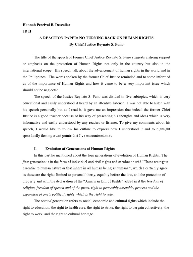 Reaction Paper, No Turning Back On Human Rights | PDF | Human Rights ...