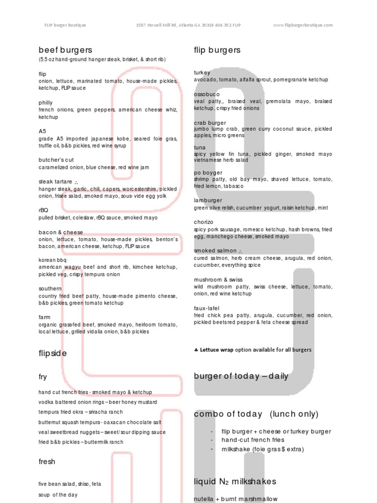 Flip Menu Flip Burger Atlanta Ga | PDF | Salad | Hamburgers