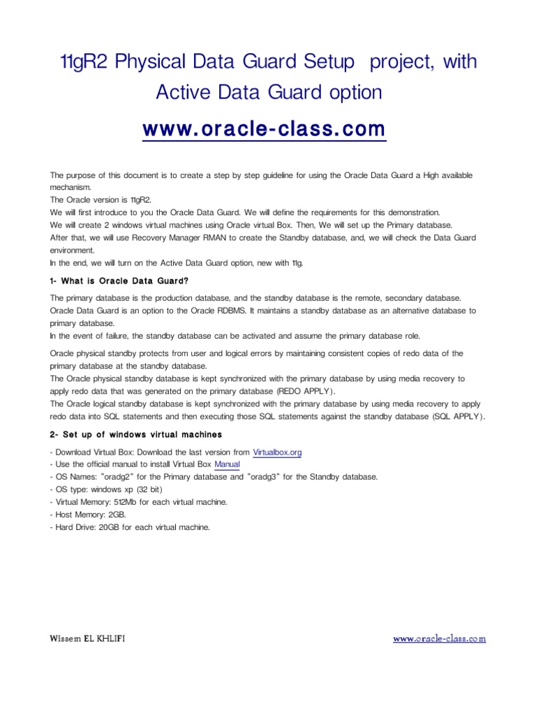 11gR2 Physical Data Guard Setup Project, With Active Data Guard Option | PDF | Oracle Database ...
