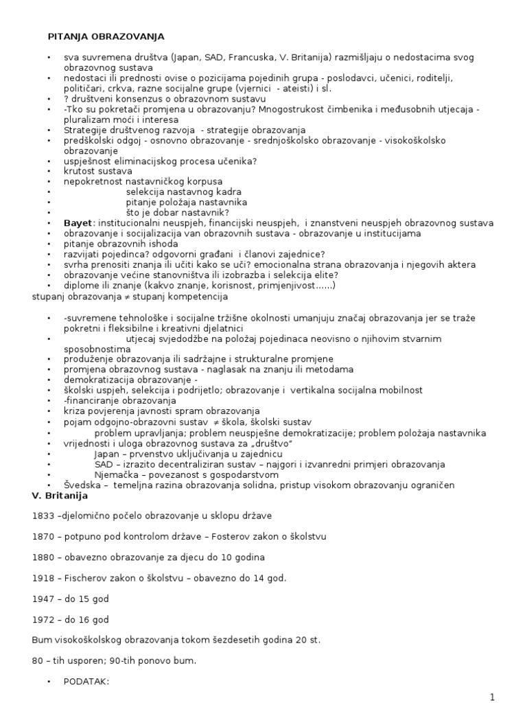 Sociologija Obrazovanja Predavanja | PDF