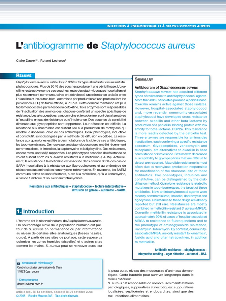 L'antibiogramme de Staphylococcus Aureus PDF | PDF | Staphylococcus ...