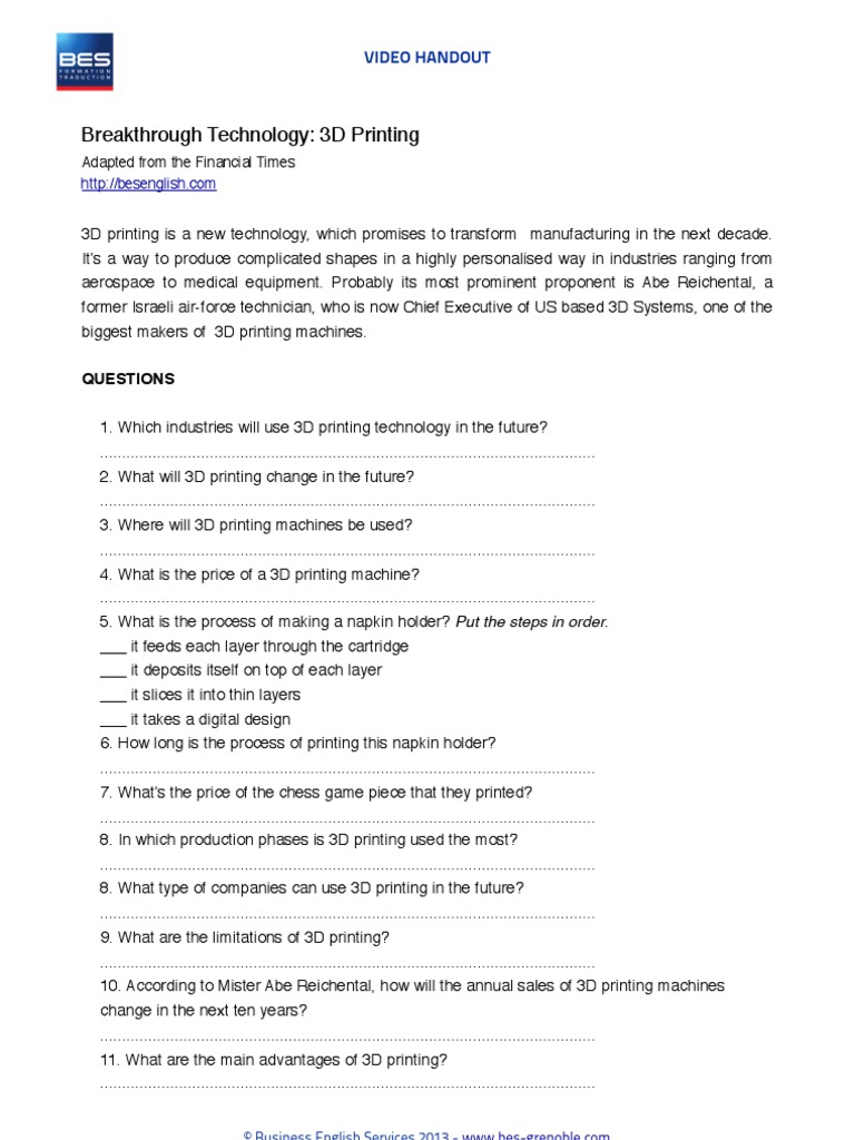 3D Printing Questions | PDF