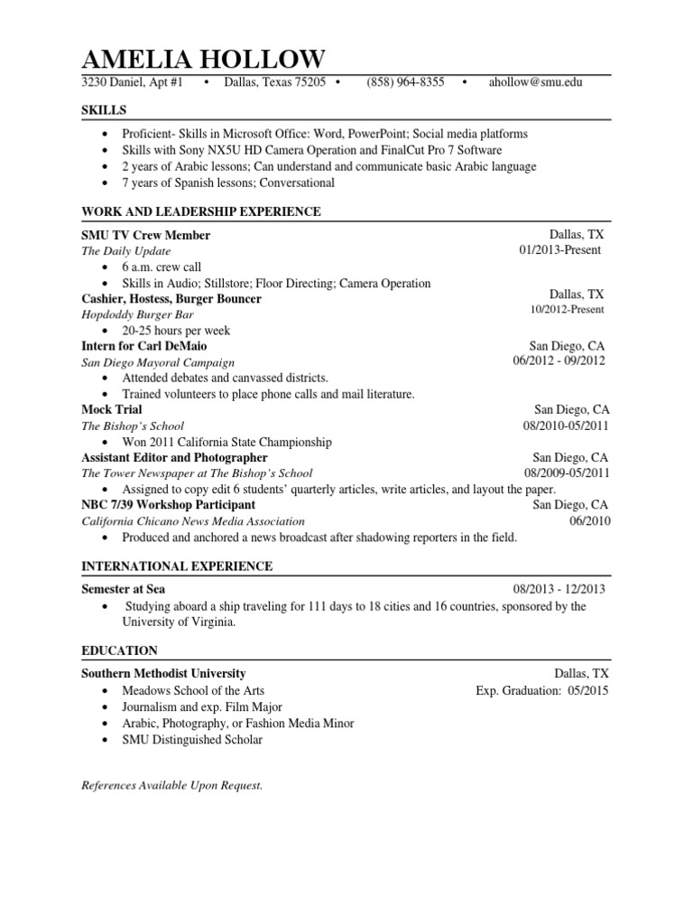 Amelia Hollow Resume. | PDF