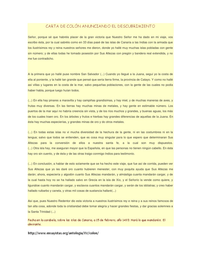 Carta de Colón Anunciando El Descubrimiento | PDF