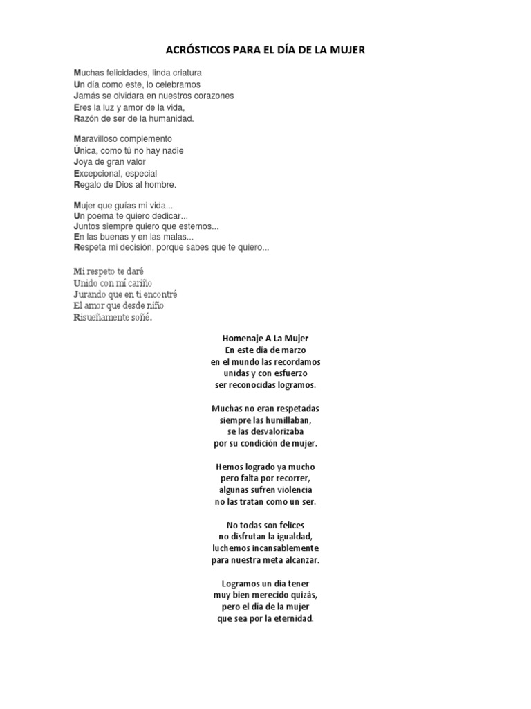 Acrósticos para el Día de la Mujer | PDF