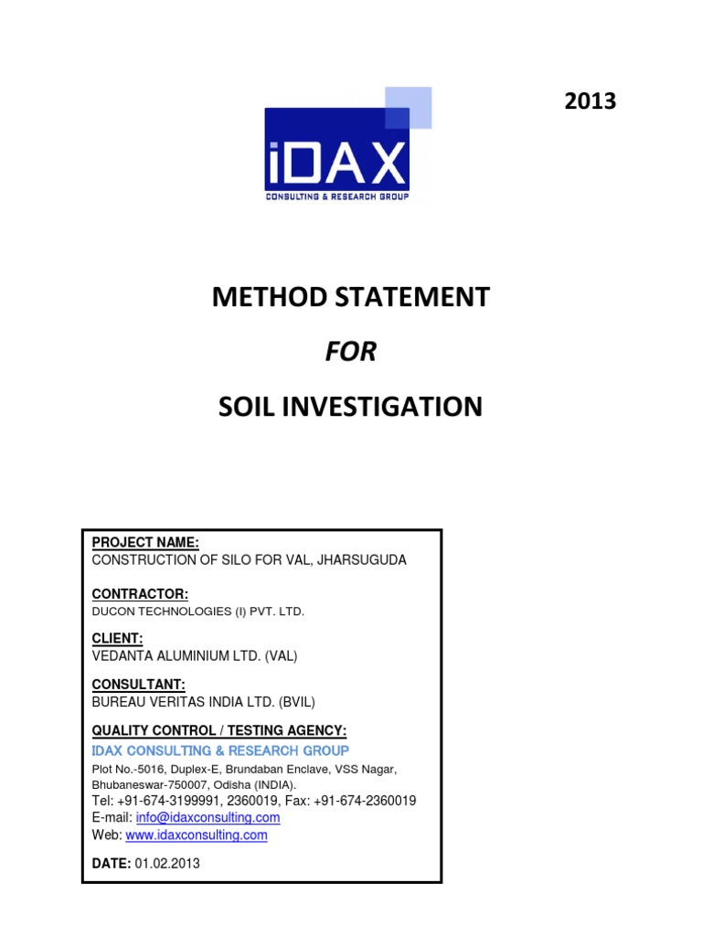 Method Statement for Soil Investigation at the Construction Site of a ...