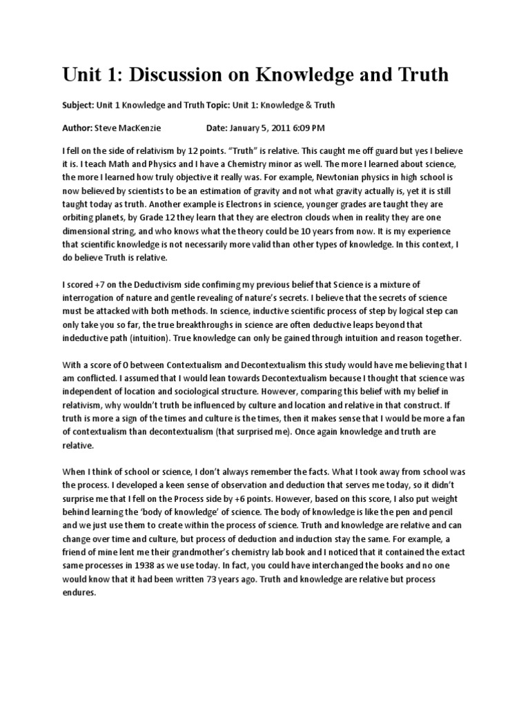 Unit 1 Knowledge and Truth Discussion | PDF | Scientific Method | Truth