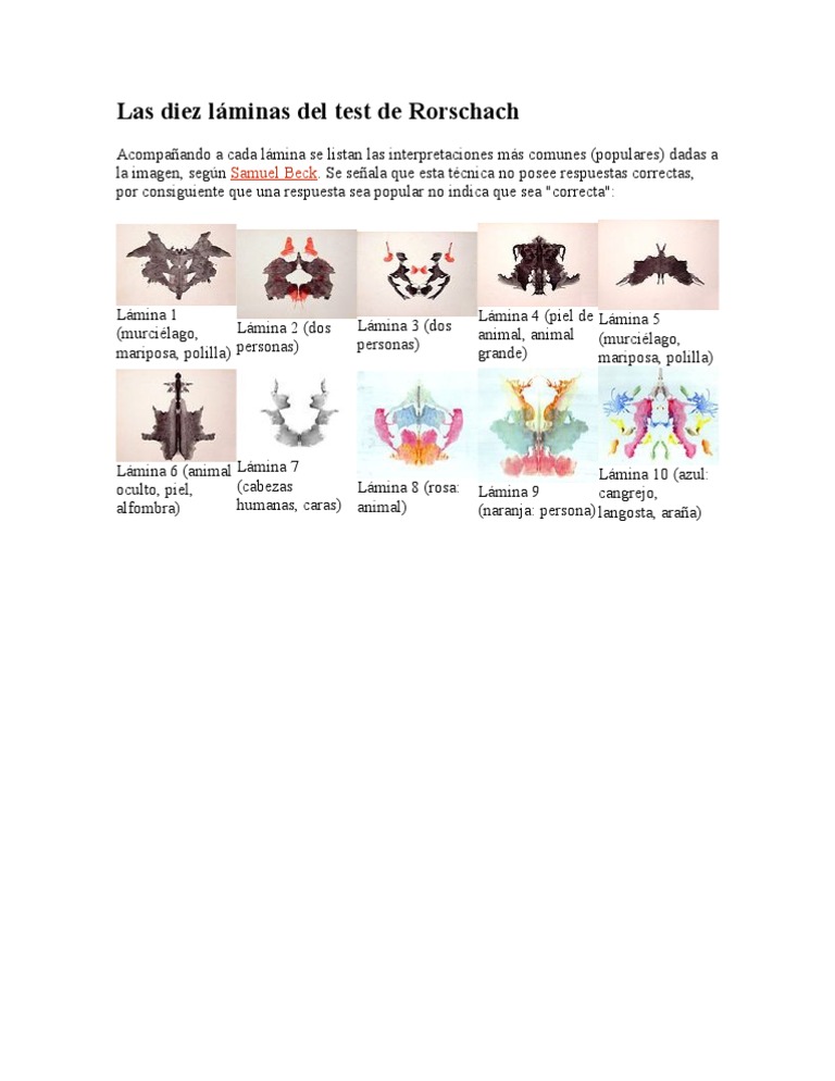 Las Diez Láminas Del Test de Rorschach | PDF