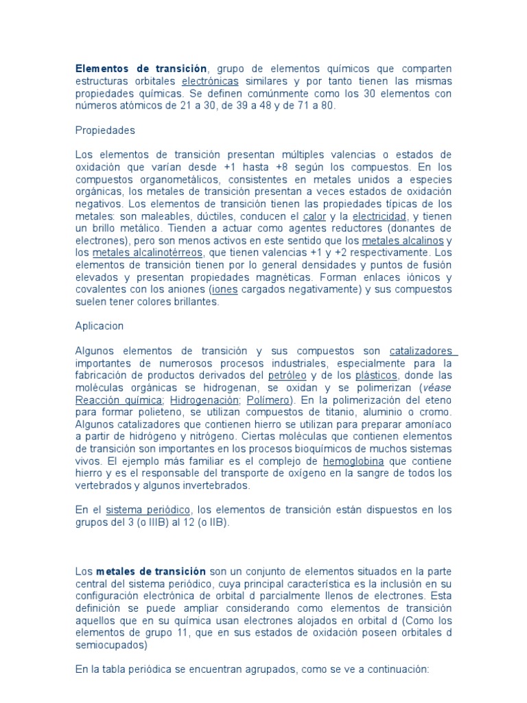 Elementos de Transición | PDF | Metales de transición | Rieles