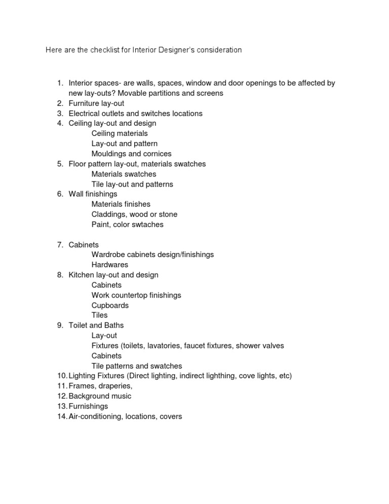 Interior Designer Checklist | PDF
