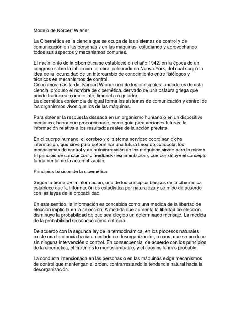Modelo de Norbert Wiener | PDF | Realimentación | Cibernética