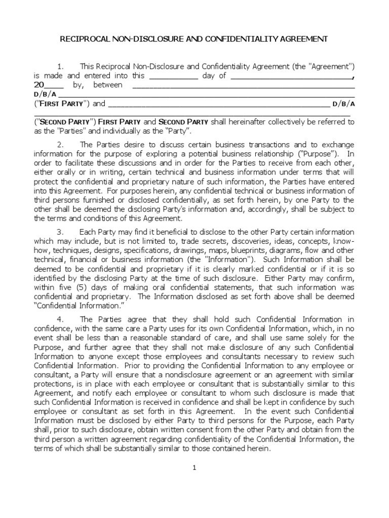 Mutual NDA - Sample | Non Disclosure Agreement | Confidentiality