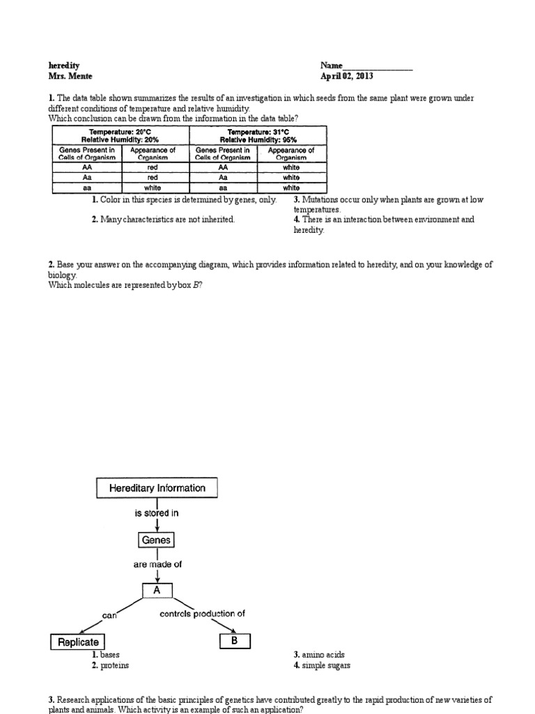 Genetics Regents Exam Practice | PDF | Heredity | Dominance (Genetics)