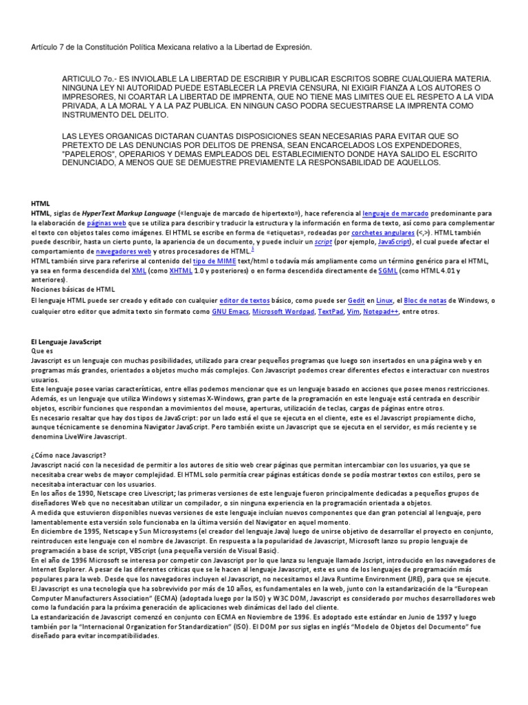 Artículo 7 De La Constitución Política Mexicana Relativo A La Libertad