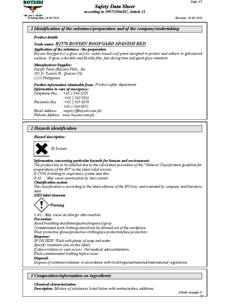 b2570 Boysen Roofgard Spanish Red | PDF | Physical Sciences | Chemical ...
