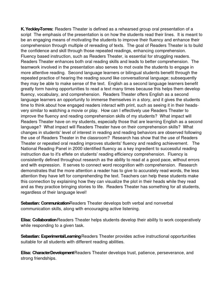 Readers Theater Script | PDF | Reading Comprehension | Reading (Process)