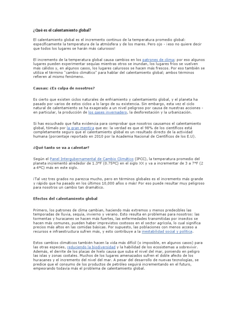 Qué Es El Calentamiento Global | PDF | Ciencia y matemáticas