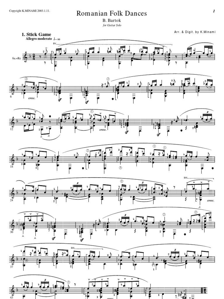 Bela Bartók - Romanian Folk Dances (For Guitar Solo) PDF | PDF | Loisirs