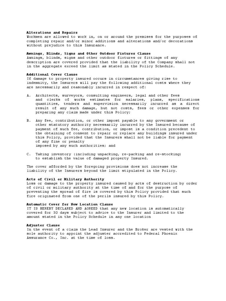 Fire Clauses | Liability Insurance | Insurance Policy