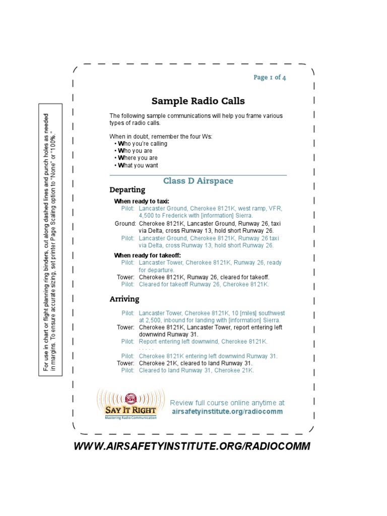 A8s1 Sample Radio Calls | PDF | Transponder (Aeronautics) | Air Traffic ...