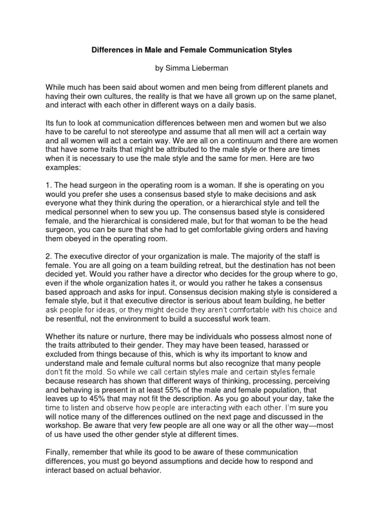 Differences in Male and Female Communication Styles | PDF | Gender ...