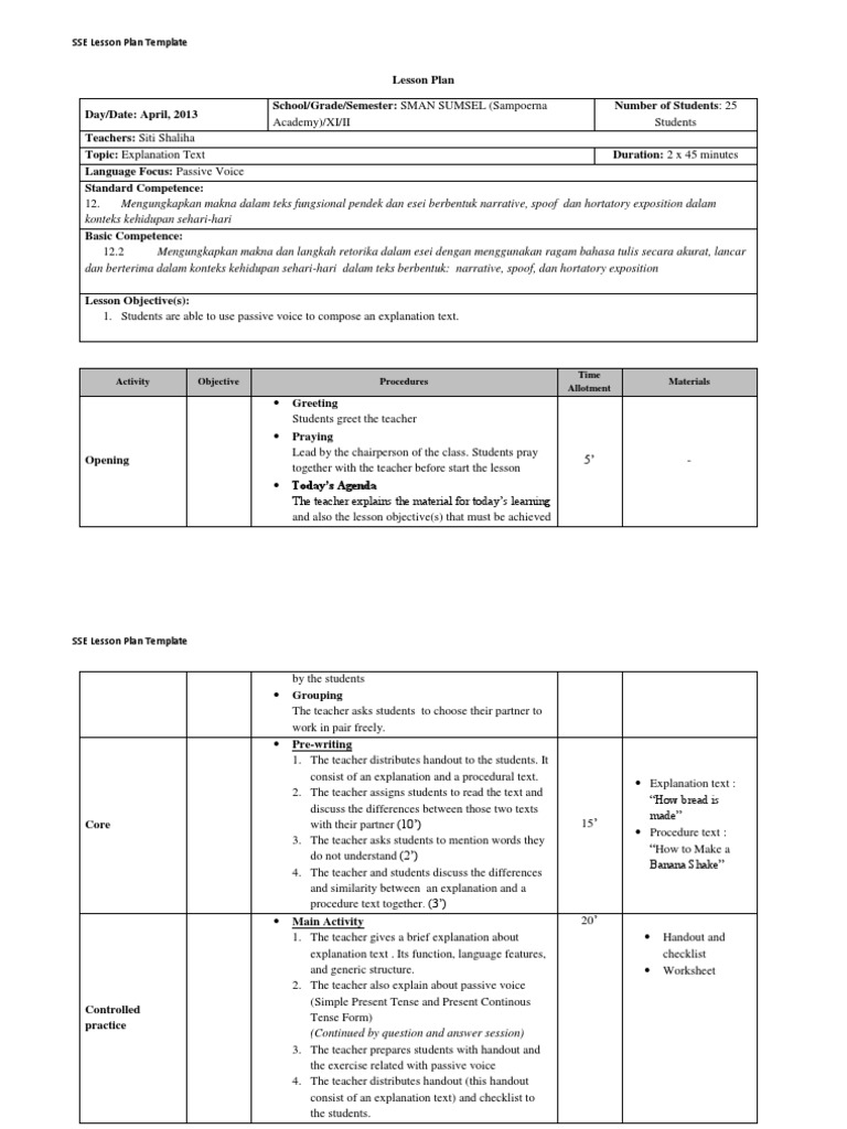 Lesson Plan: Explanation Text | PDF | Lesson Plan | Pedagogy