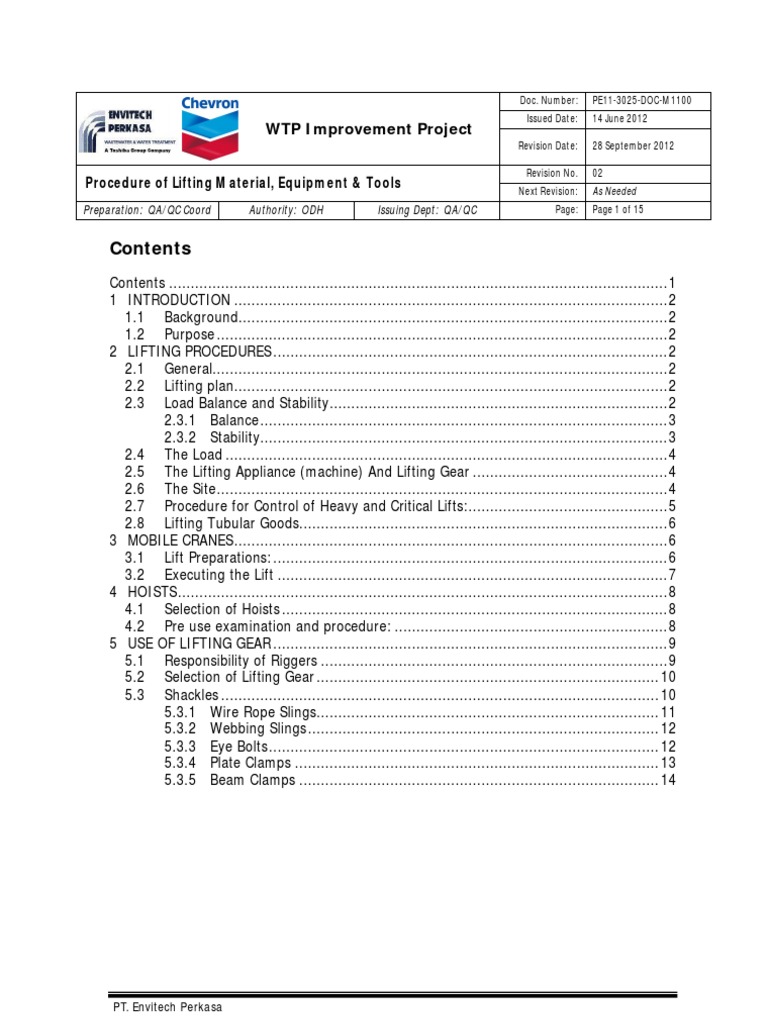 Lifting Procedures for Materials and Equipment | PDF | Crane (Machine ...