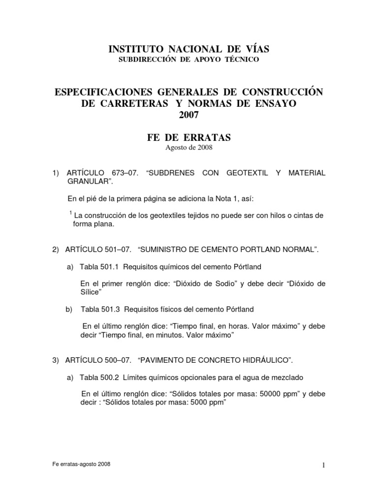 Fe de Erratas - Especificaciones 2008 | PDF