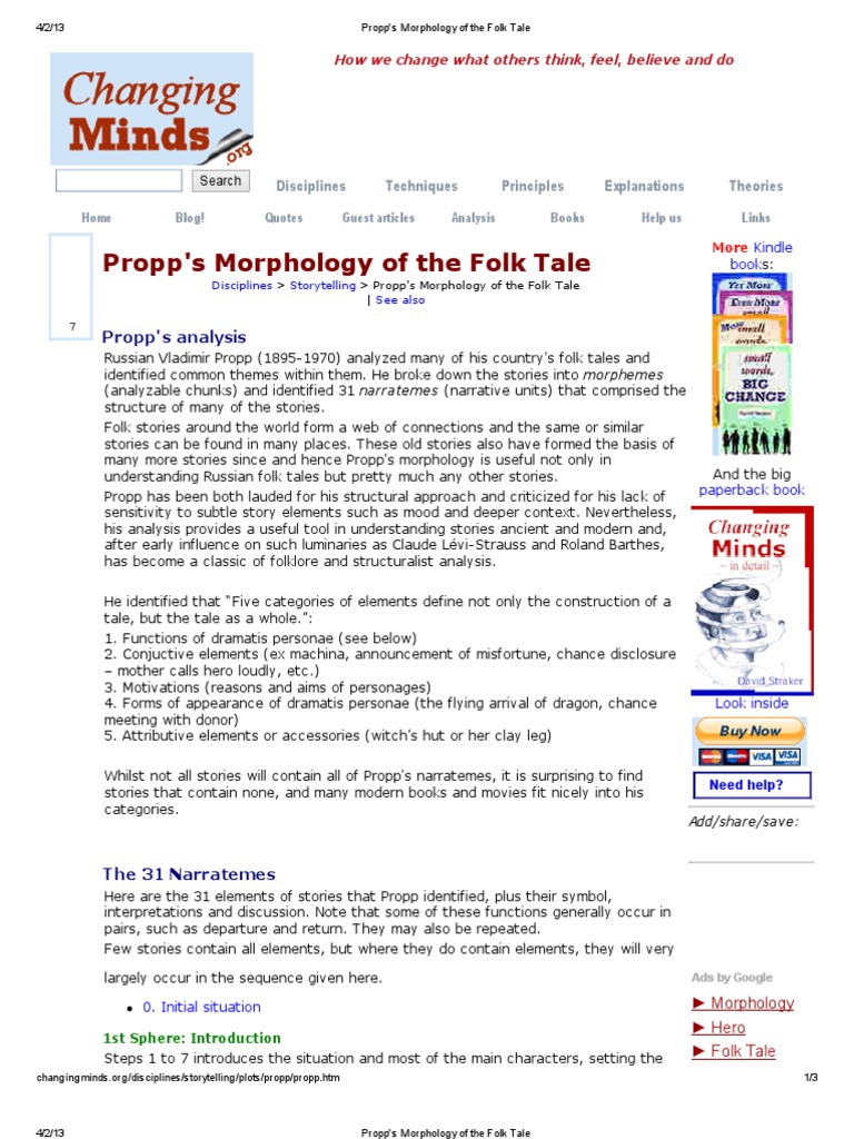 Propp's Morphology of The Folk Tale | PDF | Cognitive Science ...