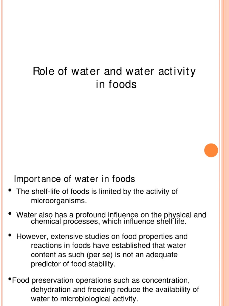 Lecture 1-Role of Water and Water Activity in Foods | PDF | Shelf Life ...