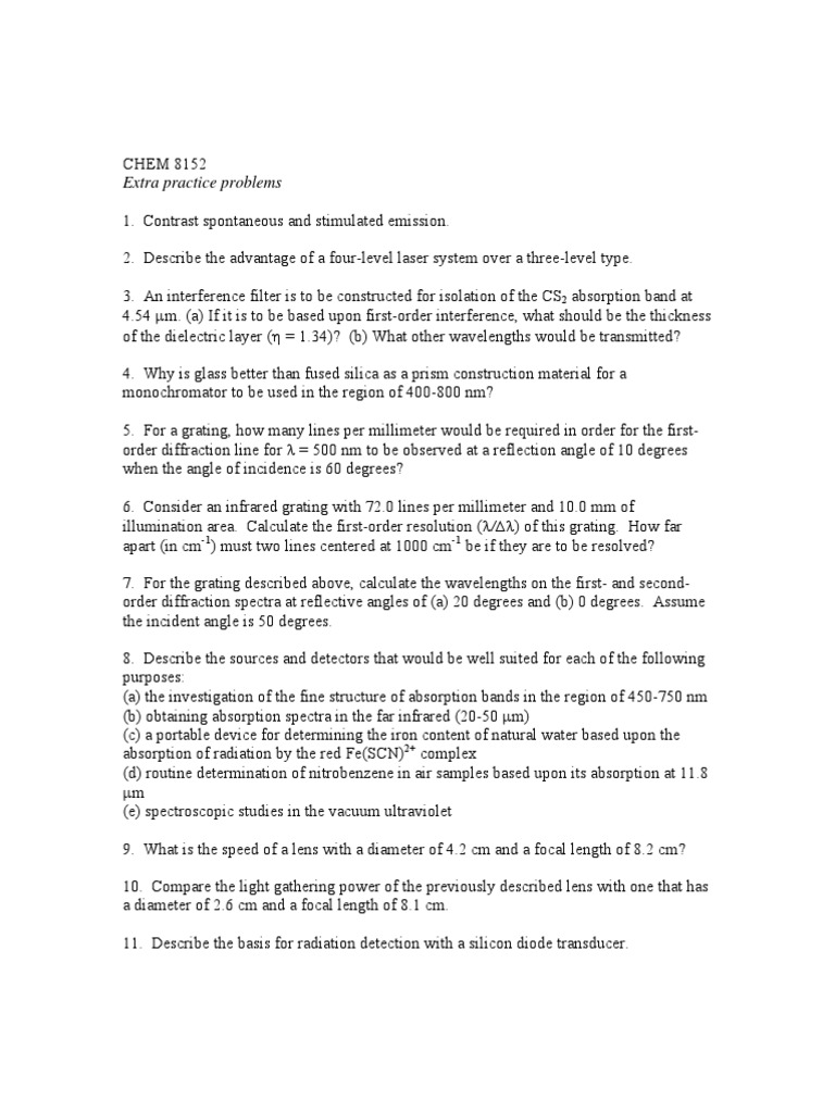 Extra Problems | PDF | Lens (Optics) | Absorption Spectroscopy