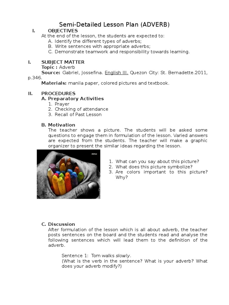 Lesson Plan | PDF | Adverb | Lesson Plan