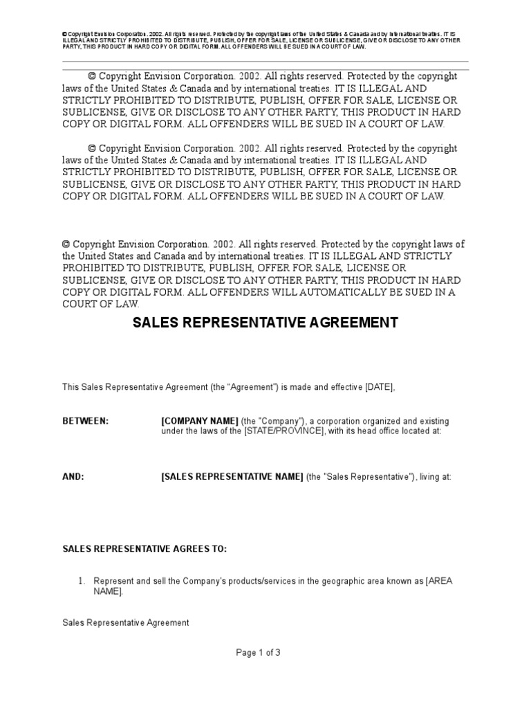 Sales Representative Agreement Template | PDF | Copyright Law Of The ...