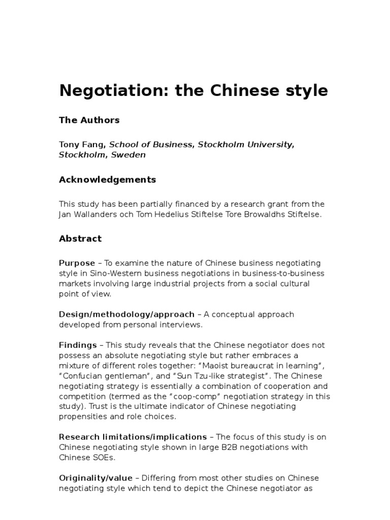 Negotiation The Chinese Style | PDF | Negotiation | Yin And Yang