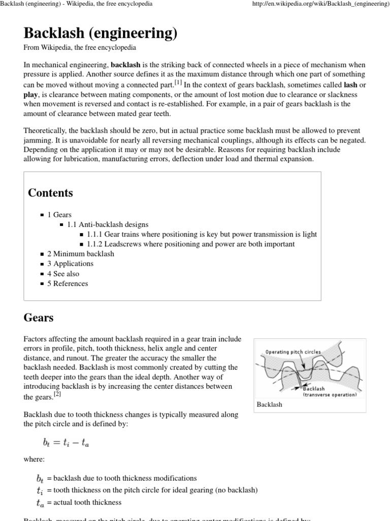 Backlash (Engineering) - Wikipedia, The Free Encyclopedia | PDF | Gear | Machines