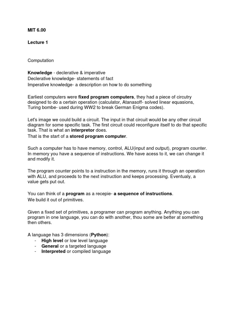 MIT 6.00: Intro to Programming Concepts | PDF | Computer Program ...