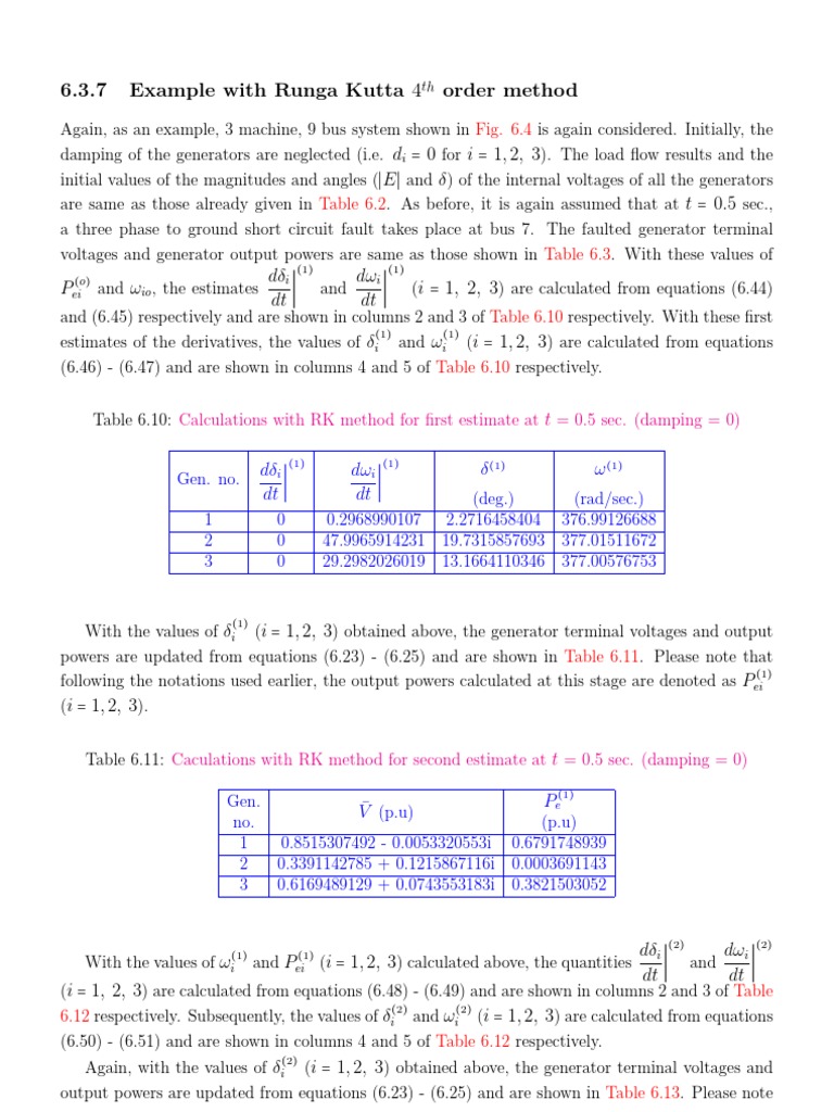 6.3.7 Example with Runga Kutta 4 order method: dδ dt dω dt δ ω | PDF ...
