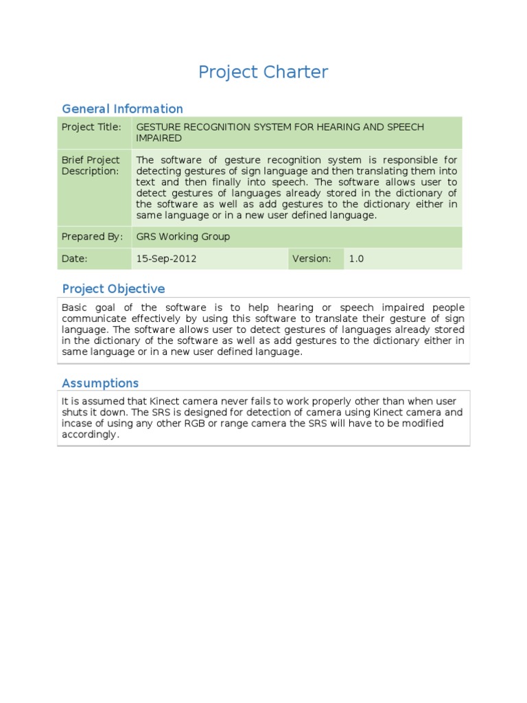 Project Charter | PDF | Gesture | Software